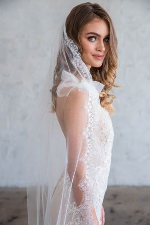 Silk English Tulle Chapel Veil with Eyelash Lace | David's Bridal